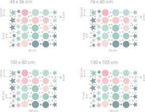 Kroužky a hvězdy samolepky na zeď arch 45 x 36 cm