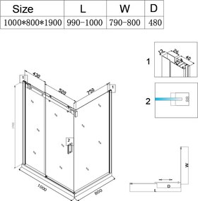 BPS-koupelny Obdélníkový sprchový kout HYD-OK15A 100x80 černá/transparent - bez vaničky