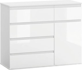 HOMCOM komoda s 5 zásuvkami, nastavitelné police, tlumené dovírání, vysoký lesk — 100 × 40 × 80 cm