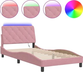 Rám postele s LED bez matrace růžový 100 x 200 cm samet 3213842