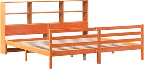 Postel s knihovnou bez matrace hnědá 200 x 200 cm masivní dřevo 3321921