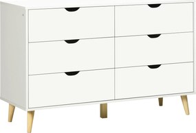 HOMCOM zásuvkový komoda s 6 zásuvkami pro kuchyň, ložnici, obývací pokoj, studium - moderní styl, systém proti převrhnutí 120x40x76 cm bílá | Aosom