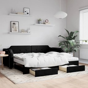Válenda s přistýlkou a zásuvkami černá 90 x 190 cm textil