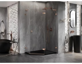 Mexen Lunar, L pravý výklopný pětiúhelníkový sprchový kout 100 x 80 cm, 8mm čiré sklo, profil měděná matná, 831L-100P-080L-65-00-P