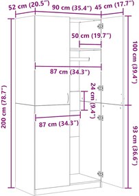 vidaXL Marketos Šatní skříň bílá 90 x 52 x 200 cm kompozitní dřevo