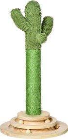 Škrabadlo pro kočky PawHut v designu kaktusu 60 cm z borovicového dřeva a sisalového provazu s dřevěnou kuličkovou hračkou v zelené barvě a přírodě |…