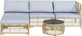 Outsunny Ratanová zahradní souprava, 5dílná balkonová souprava se sedáky, zahradní souprava s rohovou pohovkou, taburetem, konferenčním stolkem, zahra