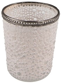 Béžový skleněný svícen na čajovou svíčku se zdobným okrajem - Ø 6*7 cm