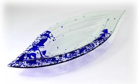 BDK-GLASS Skleněná mísa LIST 47x19cm - modré střepy