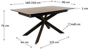 Hnědý rozkládací jídelní stůl s keramickou deskou 90x160 cm Atminda – Kave Home