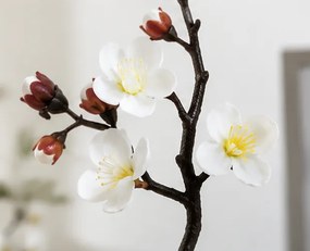 umělá květina, bonsai švestkového květu, plast, výška 28 cm, bílá, Dekorino UK20260003