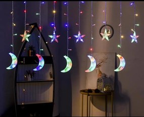 Vnitřní LED světelný vánoční závěs - měsíce a hvězdičky, 3m, 138 LED, různé barvy na výběr Barva: Různobarevná