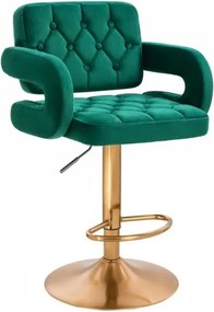 LuxuryForm DESIGN Barová židle ADRIA VELUR na zlaté kulaté podstavě - zelená
