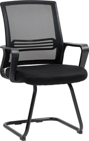 HOMCOM Sada 2 ergonomických židlí k psacímu stolu bez koleček, polstrované konferenční židle s podnoží ze svařovaného rámu pro čekárny a recepci, čer…