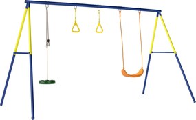 Dětská houpačka 3 v 1 s klasickou houpačkou, gymnastickými kruhy, stojící houpačkou, 285x160x181 cm