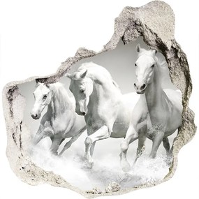 Wallmuralia Díra 3D fototapeta na stěnu Bílí koně 75x75 cm