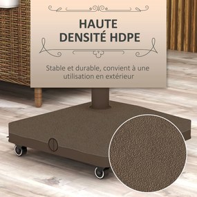 Hmotnostní základna slunečníku Outsunny čtvercová s 4 koly 45L x 45W x 39H cm HDPE Hnědá | Aosom