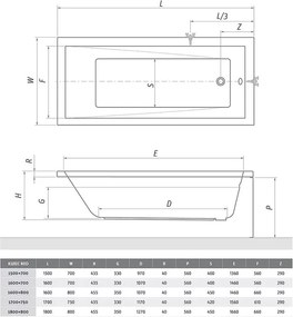 Roth KUBIC NEO obdelníková vana 160 x 70 cm 9310000 akrylátová