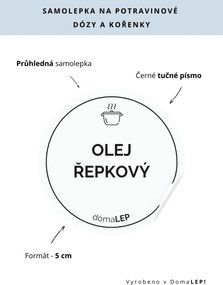 Samolepka na láhev OLEJ ŘEPKOVÝ – průhledná, 5 cm, tučné písmo
