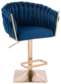LuxuryForm DESIGN Barová židle NORDEN VELUR na zlaté hranaté podstavě - modrá