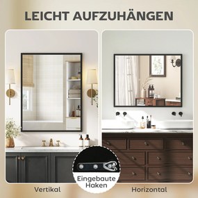 HOMCOM obdélné nástěnné zrcadlo 70 × 90 cm, černý rám z MDF — ideální do koupelny, obýváku nebo ložnice