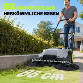 Outsunny ruční zametací stroj s pracovním záběrem 68 cm, 2600 m²/h, 24 L sběrný koš, výškově nastavitelná skládací rukojeť