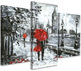 Obraz na plátně třídílný Procházka v Londýně v červeném - 60x40 cm