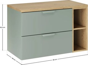 Závěsná skříňka pod umyvadlo Aster Nordic s deskou a regálem 80 cm zelená/dub cremona