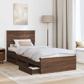 Rám postele se zásuvkou Hnědý dub 90 x 190 cm Inženýrské dřevo 3410755
