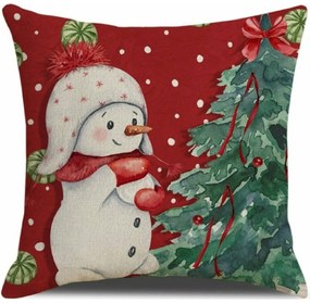 Vánoční povlak na polštář SNOWMAN 45x45 cm, červený