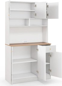 Costway Vysoká kuchyňská skříň s nabíjecí stanicí, bílá