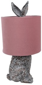 Hnědobílá stolní lampa králík s růžovým stínidlem Konijn – 20x43 cm