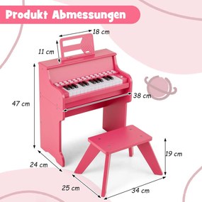 Costway 25 Keys Mini Digital Piano se stoličkou Dětské piano s nastavitelnou