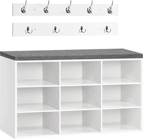 Předsíňový věšák s botníkem a sedákem Vasagle Jungo 80 cm bílý/šedý