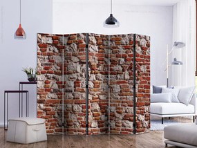 Pokojová zástěna Cihlová epocha II - textura zdi s oranžovou cihlou a šedým betonem