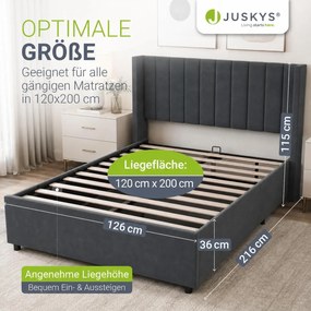 Juskys Čalouněná postel Savona s úložným prostorem Barva: tmavě šedá, Velikost: 140 × 200 cm
