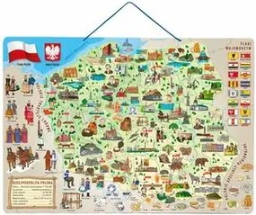 Woody Magnetická mapa Polska s obrázky a společenská hra 3v1 / od 3 le