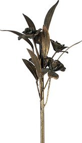 Zlatý antik kovový svícen s květy Flowia - 19*18*61 cm