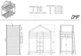 Domečková patrová dětská postel z borovicového dřeva 90x200 cm v přírodní barvě Mila DMP – Adeko