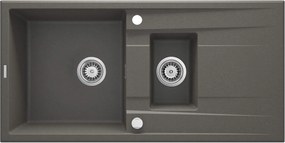 Deante Eridan, granitový dřez na desku 1000x500x208 mm Z/O, 3,5" + prostorově úsporný sifon, 1,5-komorový, antracitová metalíza, ZQE_T513