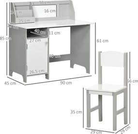 HOMCOM Dětská sada stolu a židle s tabulí, dřevěný studijní stůl pro děti od 5 let, dětský psací stůl 90x45x85 cm Šedý