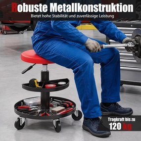 Costway Otočná dílenská stolička 42–56 cm se 2 policemi, červená
