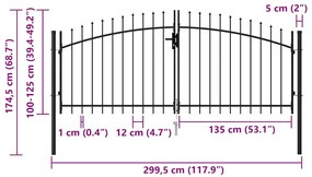 vidaXL Marketos Plotová branka Woerden s dvojitými dveřmi a hroty nahoře 299,5 x 174,5 cm