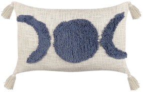 Bavlněný všívaný polštář se střapci 35 x 55 cm béžový/ modrý LUPINUS Beliani