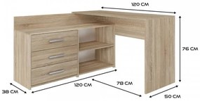 FALCO Rohový psací stůl s komodou Daniela dub sonoma