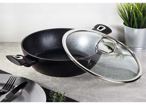 BERLINGERHAUS Pánev WOK s poklicí a mramorovým povrchem 30 cm Black Silver Collection BH-7113