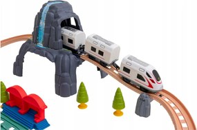 LEAN Toys Elektrický interaktivní vláček s vagóny, tunel, sopka, dinosauři, 95 cm