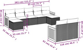 9dílná zahradní sedací souprava s poduškami šedá polyratan 3228083
