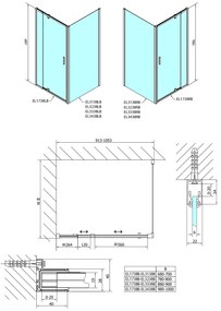 Polysan Polysan, EASY BLACK otočné sprchové dveře 880-1020mm, sklo BRICK, EL1738B