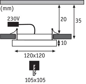 Paulmann 92938 Areo, bílé polozapuštěné svítidlo, 8W LED 3000K stmívatelné, 12x12cm, IP44